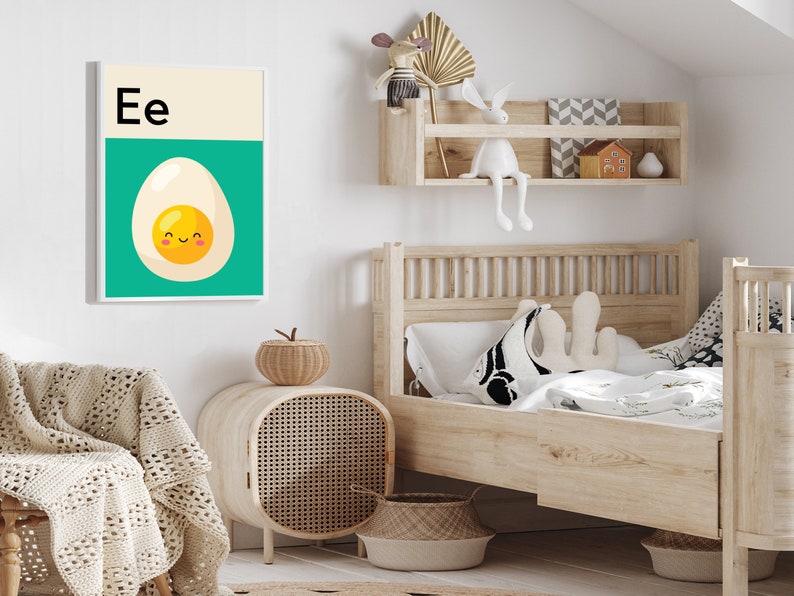 Letter E Alphabet Poster E is for Egg Learn ABC Print Nursery Decor ...