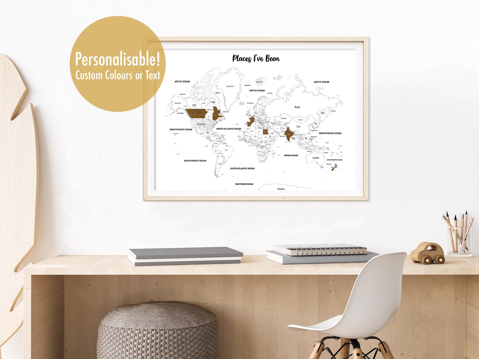 World Map Colouring Travel Map World With US States + CAN Provinces ...