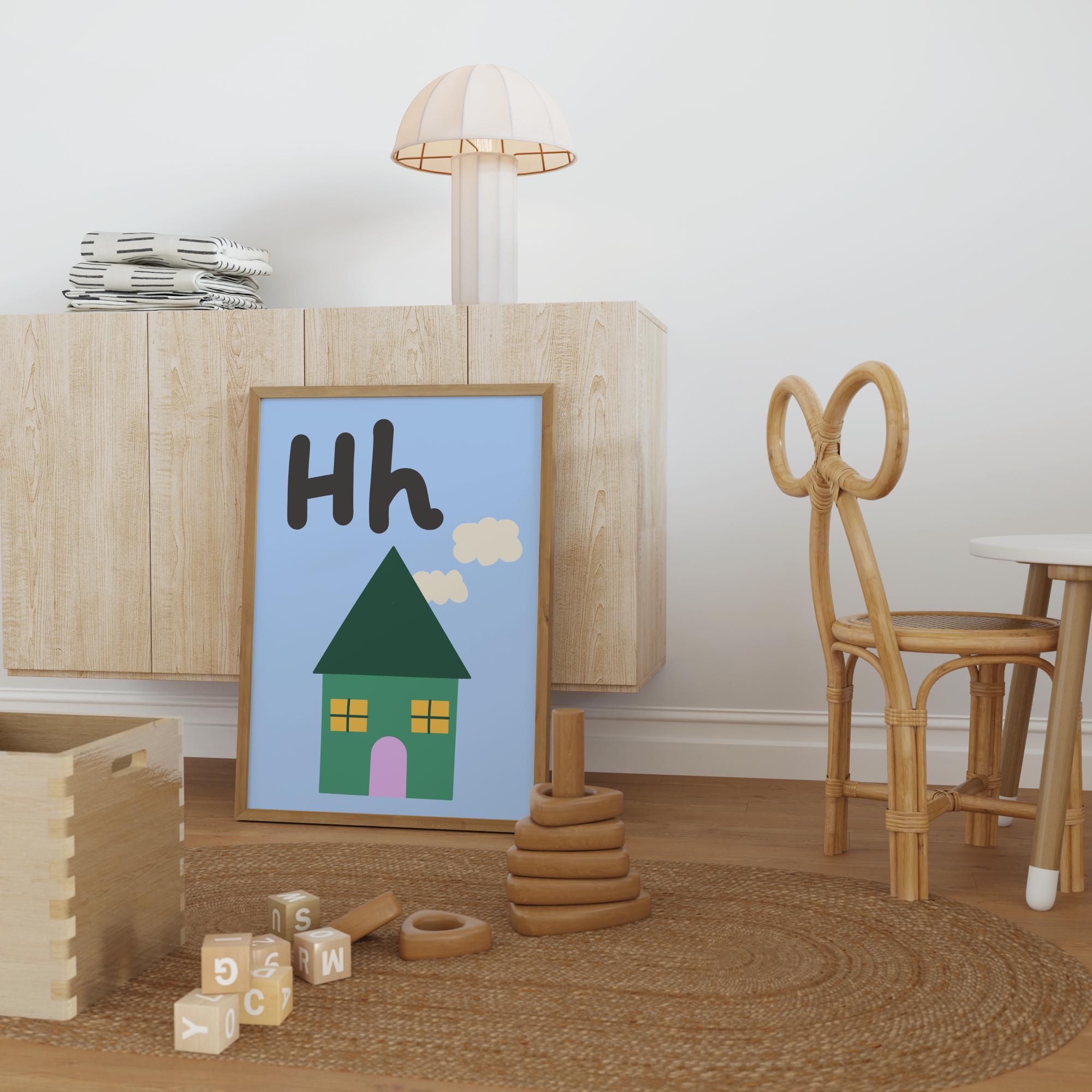Letter H Alphabet Poster H is for House Learn ABC Print Nursery Wall Decor Kids Bedroom Wall Art ...