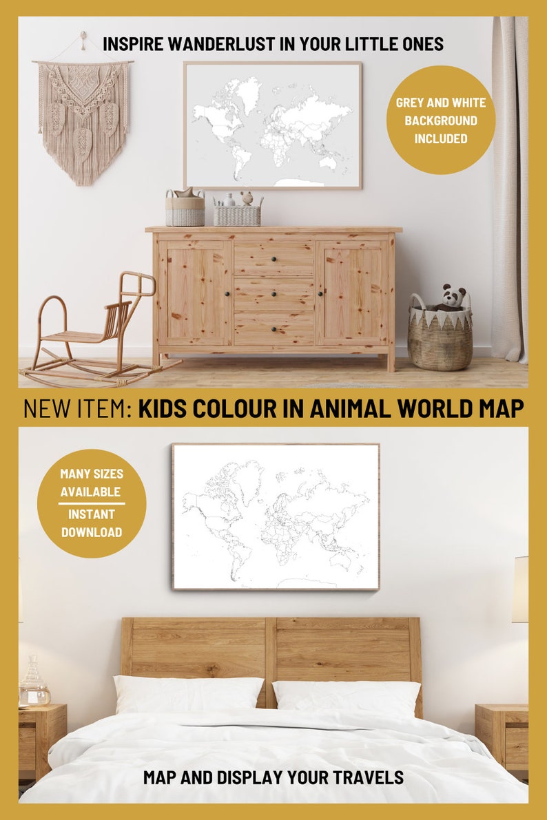 World Map Colouring Poster • Where I've Been Tracker • Nursery Wall Art ...