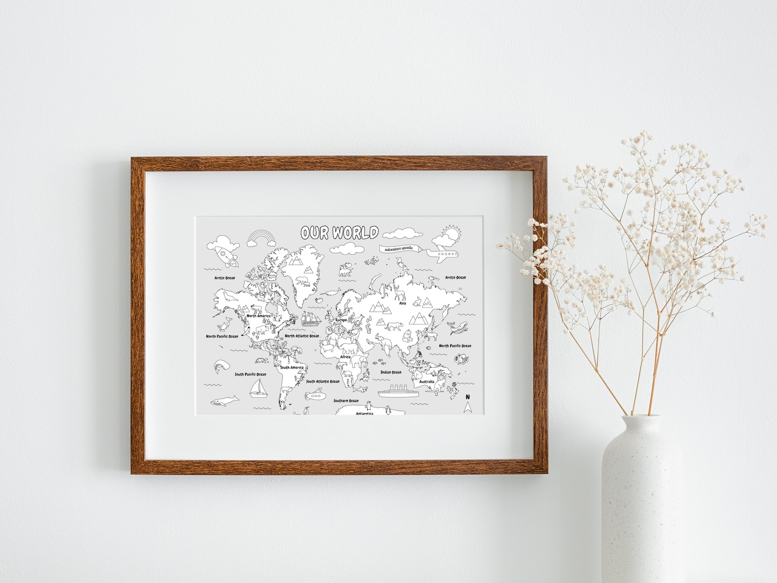 Animal World Map World Map Kids Coloring Page Printable World Map ...