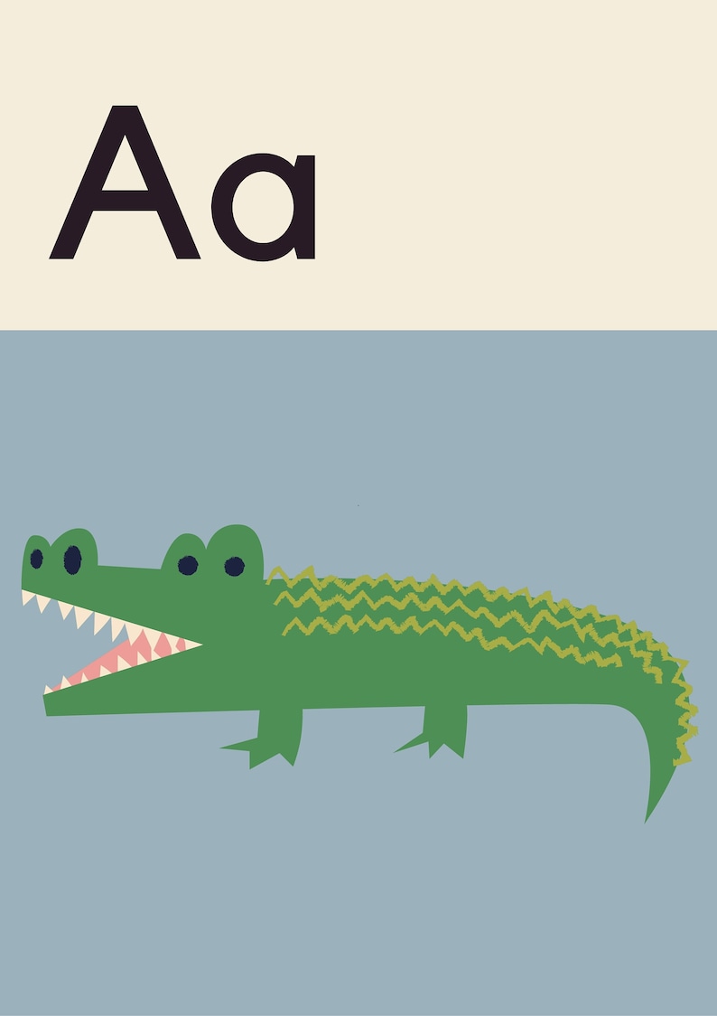 Letter A Alphabet Poster A is for Alligator Learn ABC Print Nursery ...