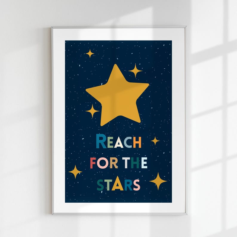 Space Theme Nursery Poster: Reach for the Stars Wall Art (digital ...