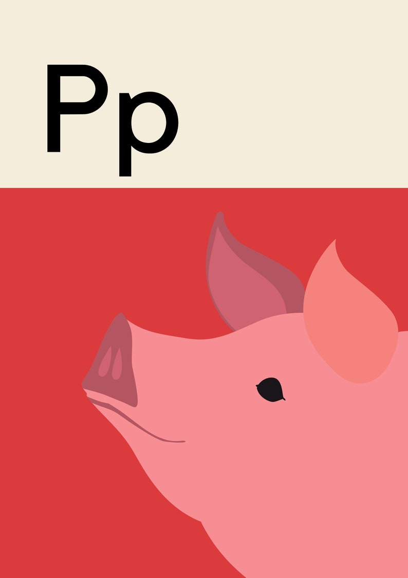Letter P Alphabet Poster P is for Pig Learn ABC Print Nursery Decor ...