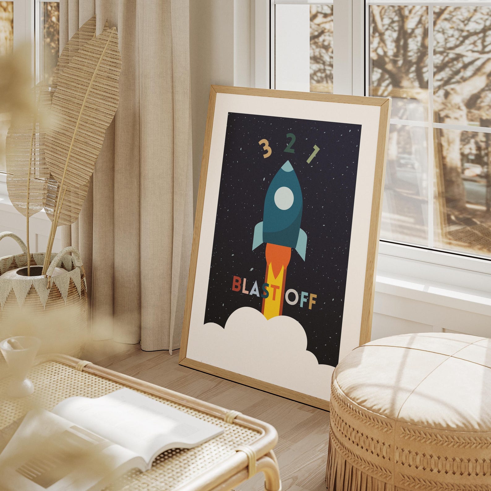 Rocket Ship Poster for Nursery Wall Art Blast off Space Print for Kids ...