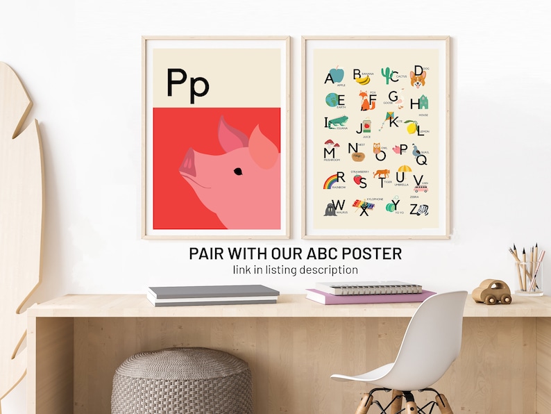 Letter P Alphabet Poster P is for Pig Learn ABC Print Nursery Decor ...