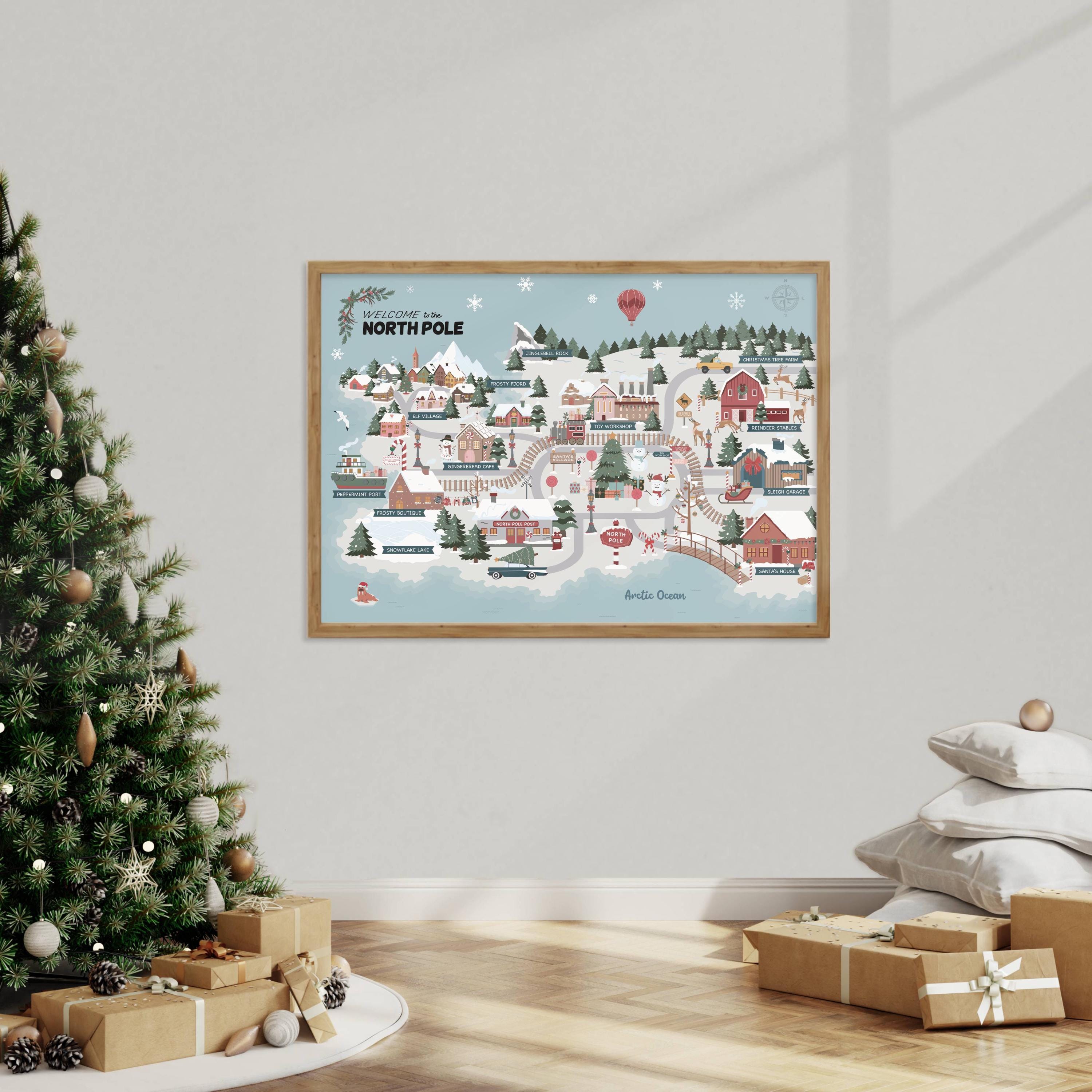 North Pole Map Poster North Pole Christmas Decor for Kids Christmas ...