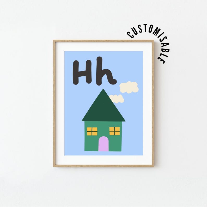 Letter H Alphabet Poster H is for House Learn ABC Print Nursery Wall ...