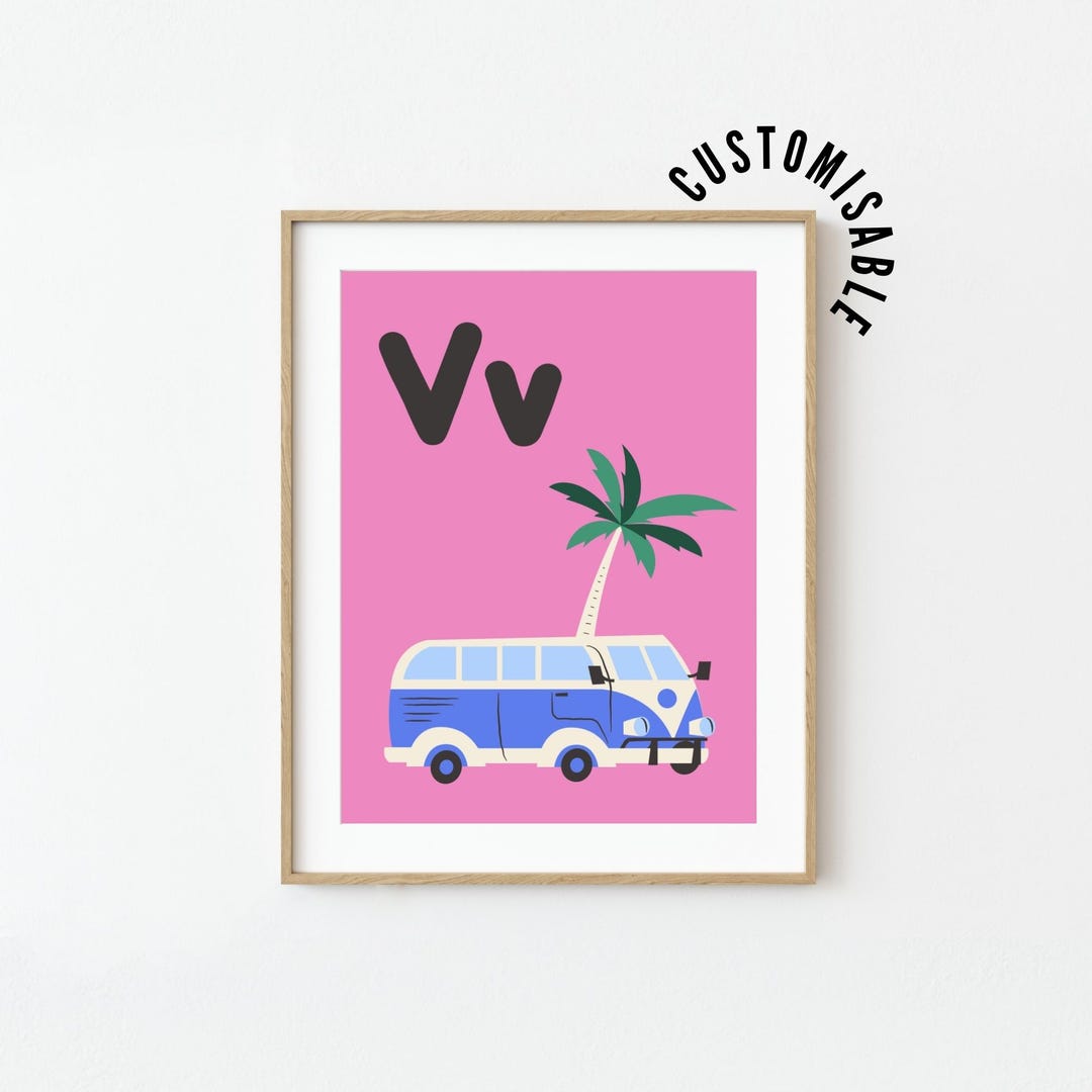Letter V Van Poster • Boho Kids Alphabet Print (digital Download) - Etsy