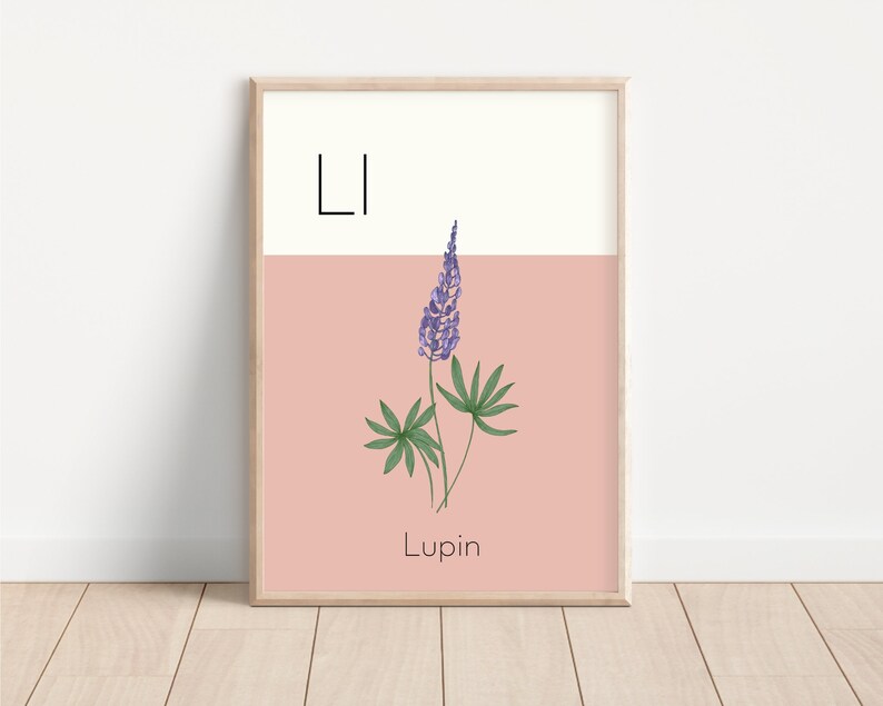 Nature Alphabet Poster Letter L Poster for Nursery Botanical Wall Art ...