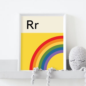 Letter R Poster R is for Rainbow Wall Art Alphabet Print Retro Kids ...