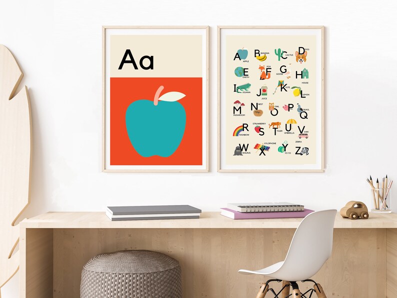 Letter A Alphabet Poster A is for Apple Learn ABC Print - Etsy