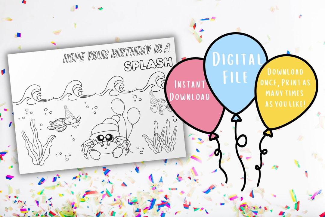 Ocean Birthday Card | Unique Card | Underwater Coloring Birthday Card ...