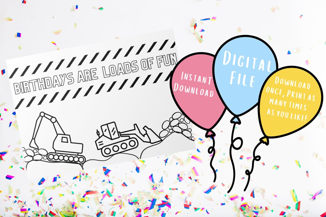 Construction Birthday Card Unique Card Coloring Birthday - Etsy