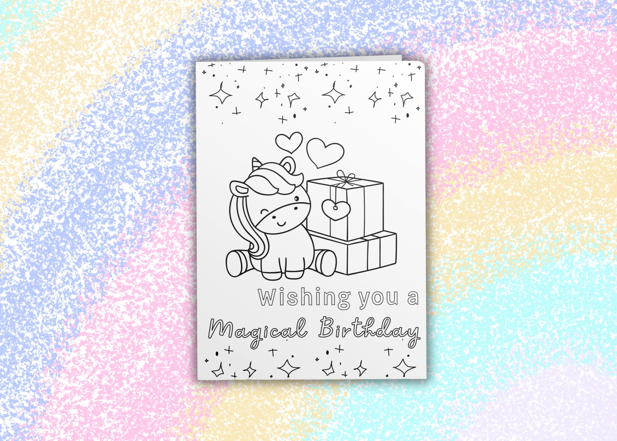 6 Themed Birthday Card Bundle Coloring Card Set Colorable - Etsy