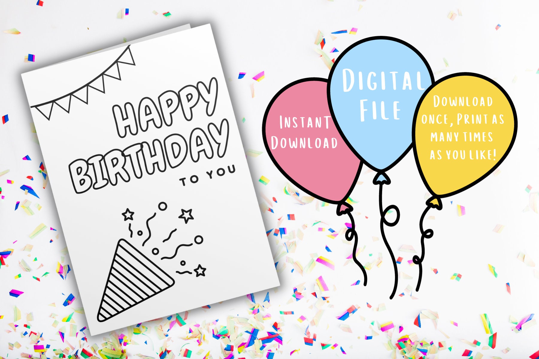 Birthday Card to Color | Unique Card | Colorable Birthday Card ...