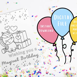 Unicorn Coloring Birthday Card Unique Card Colorable - Etsy