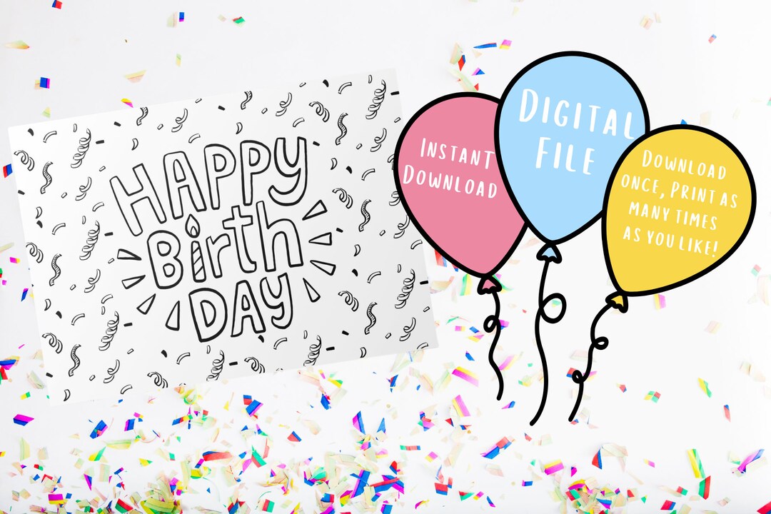 Coloring Birthday Card Unique Card Colorable Birthday Card - Etsy