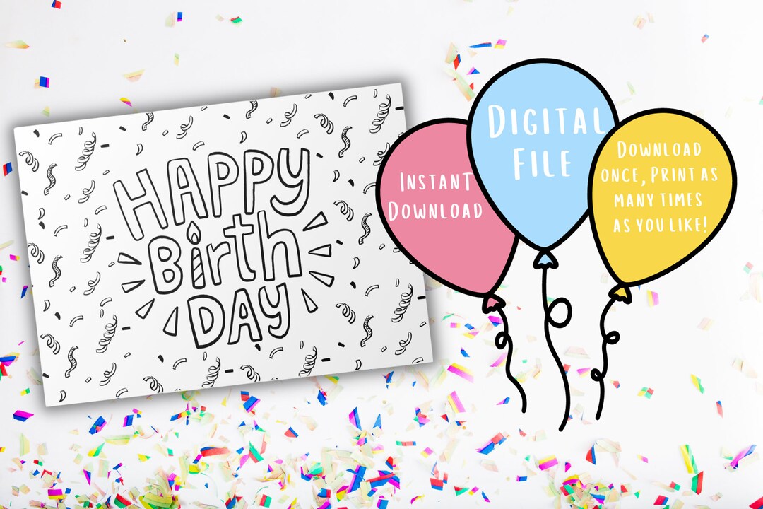 Coloring Birthday Card | Unique Card | Colorable Birthday Card ...