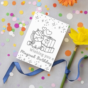 Unicorn Coloring Birthday Card Unique Card Colorable - Etsy