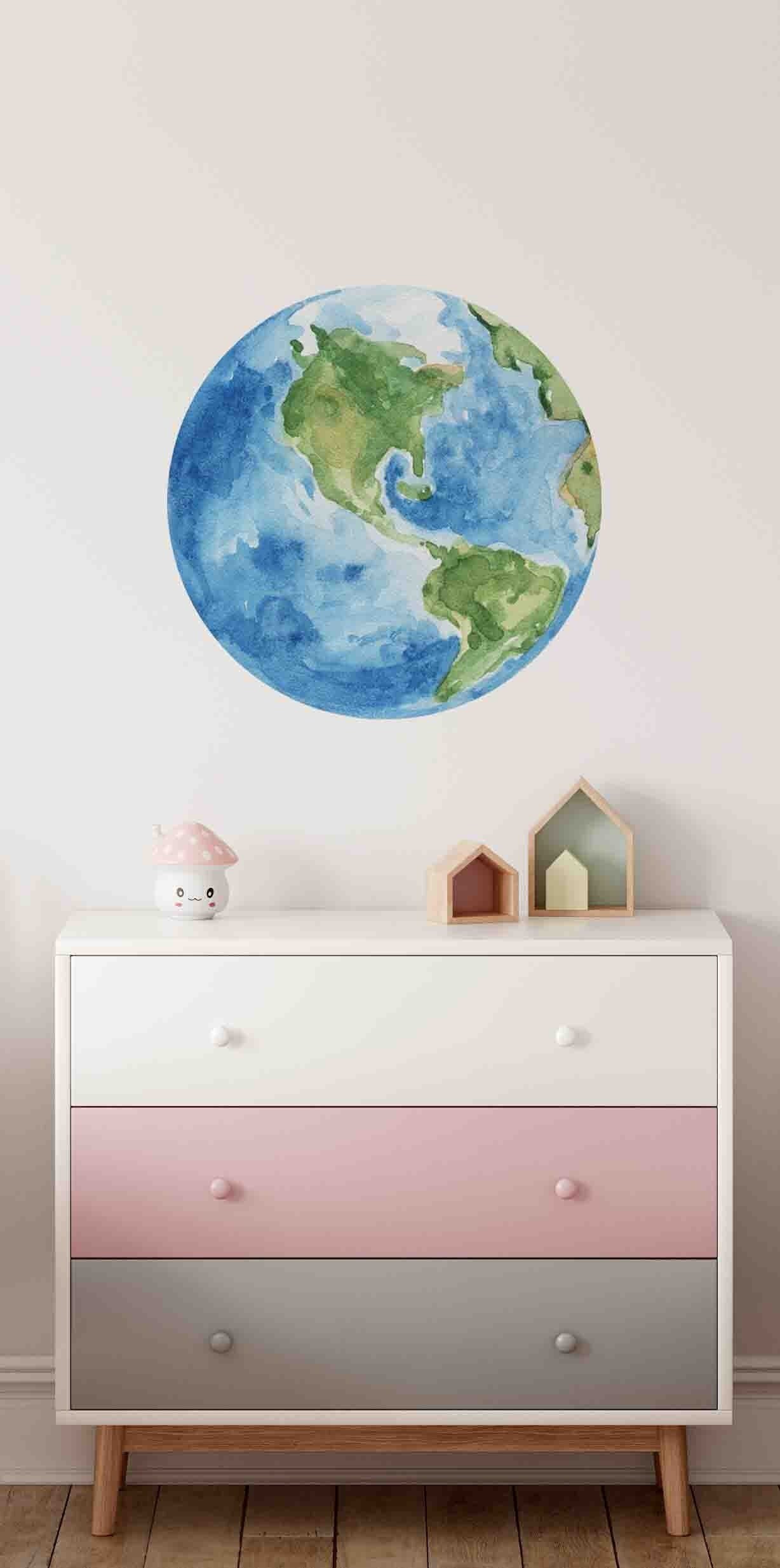 Watercolor Earth Decal, Peel & Stick Decals for Nursery, Removable Decals by Green Planet, Earth ...