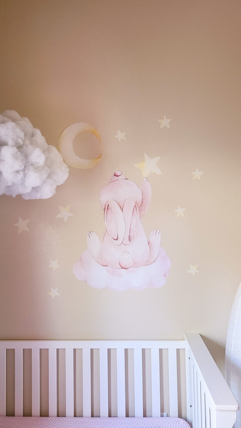 Bunny on Cloud Among Stars Decal, Peel & Stick Decals for Nursery ...