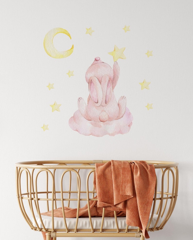 Bunny on Cloud Among Stars Decal, Peel & Stick Decals for Nursery ...