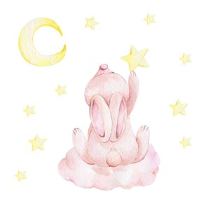 Bunny on Cloud Among Stars Decal, Peel & Stick Decals for Nursery ...