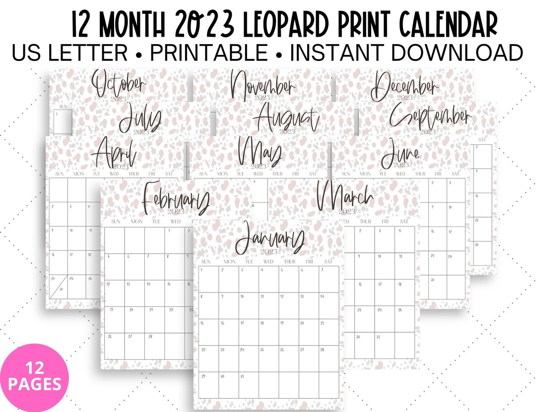 INSTAND DOWNLOAD 2023 Leopard Print 12 Month Calendar Printable - Etsy