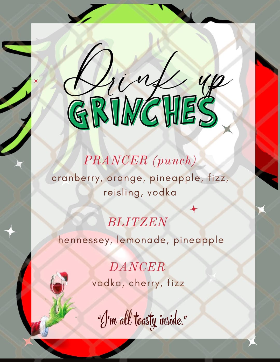 Drink up Grinches Drink Menu Template, Christmas Holiday Menu Template ...