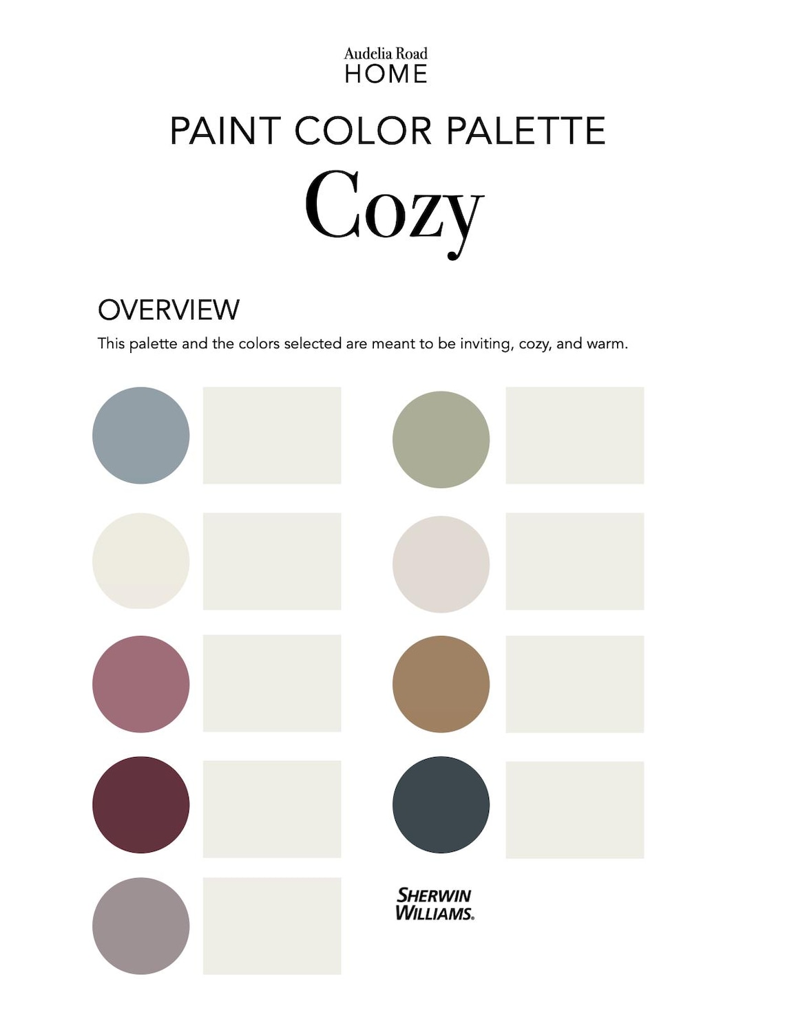 Cozy Paint Color Palette - Sherwin Williams, Interior Design Color ...