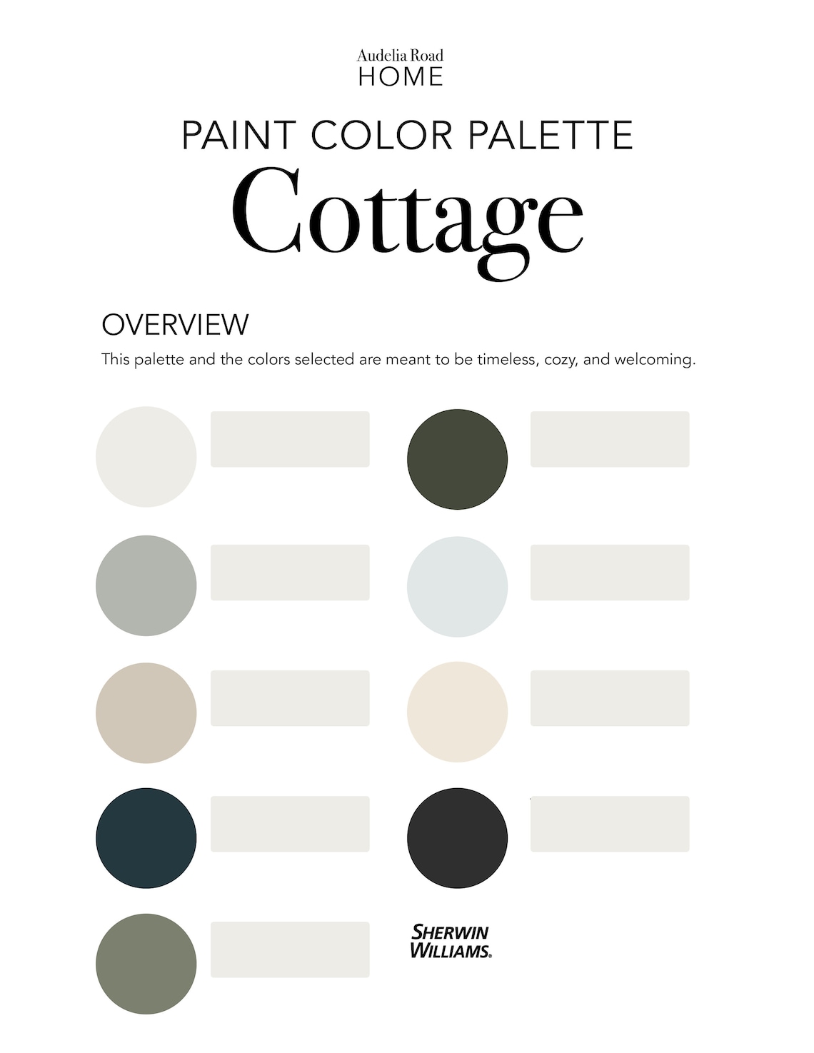 Cottage Paint Color Palette - Sherwin Williams, Interior Design Color ...