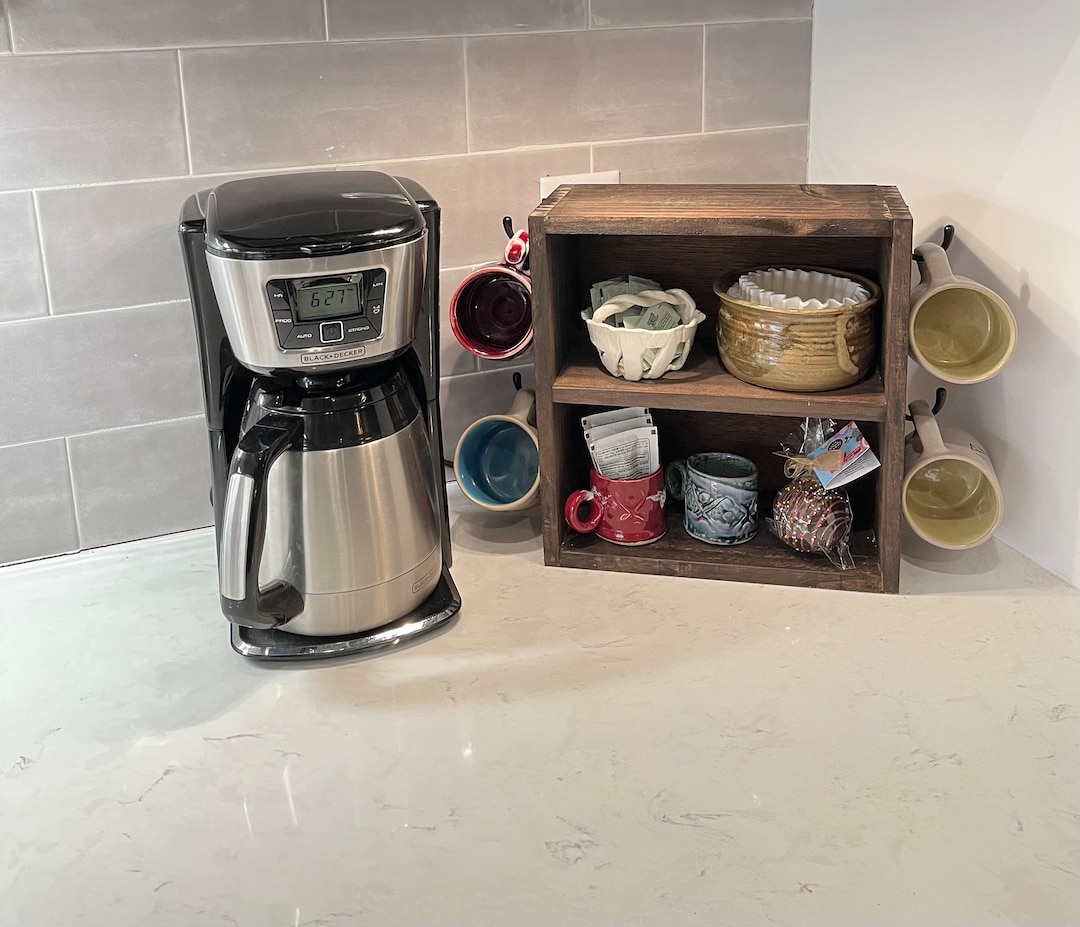 Rustic Farmhouse Coffee Bar Shelf and Mug Holder Country Decor - Etsy