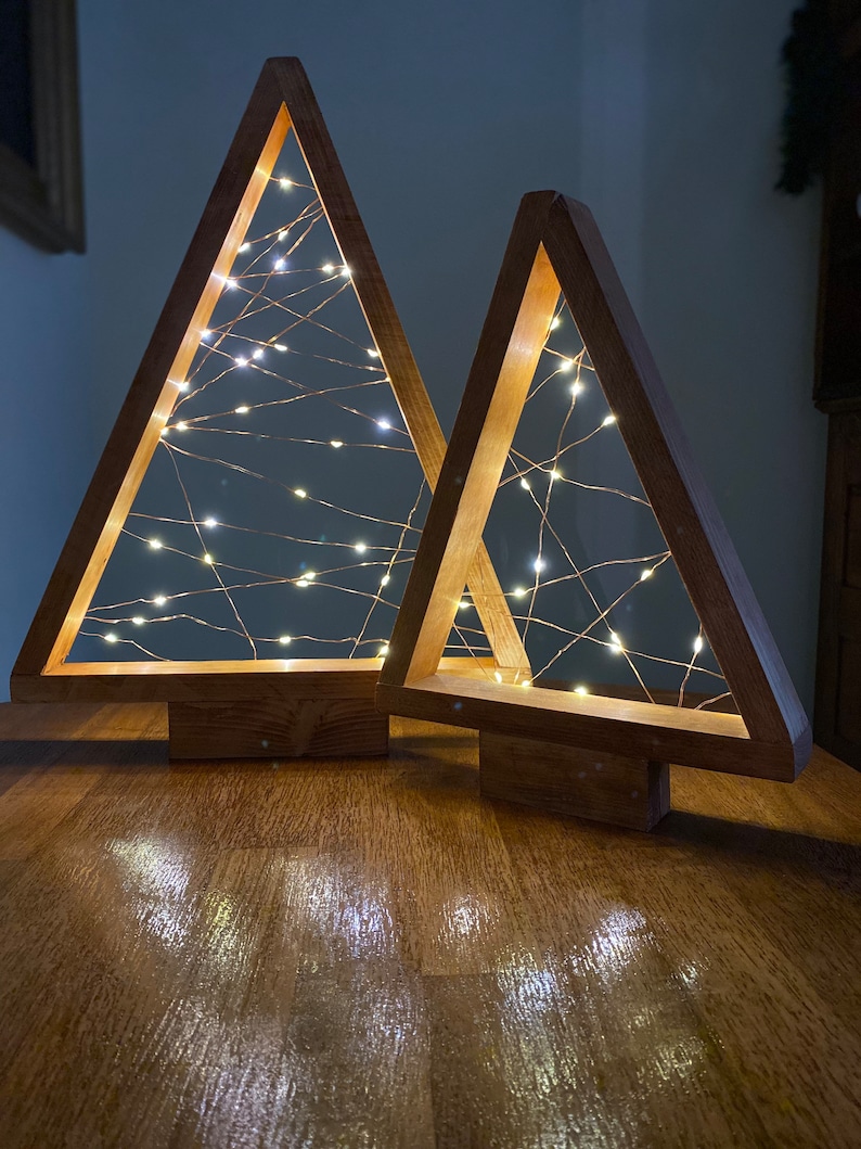 Handmade Modern Rustic Farmhouse Christmas Holiday Tree With Lights Set ...