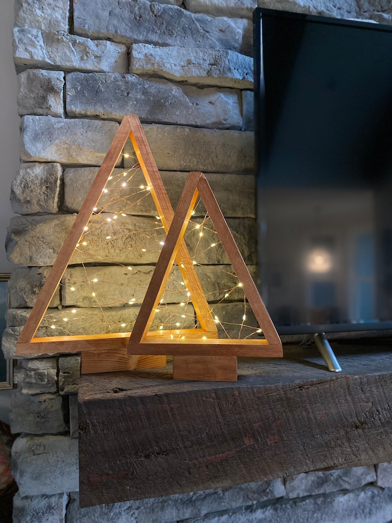Handmade Modern Rustic Farmhouse Christmas Holiday Tree With Lights Set ...