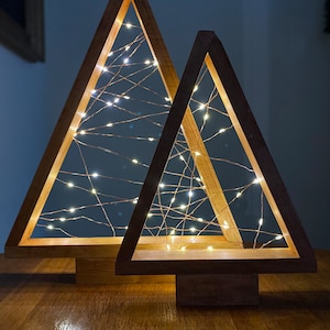 Handmade Modern Rustic Farmhouse Christmas Holiday Tree With Lights Set ...