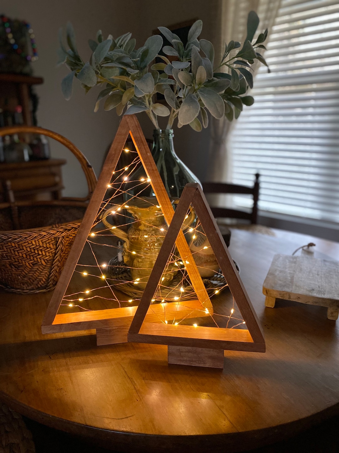 Handmade Modern Rustic Farmhouse Christmas Holiday Tree With Lights Set ...