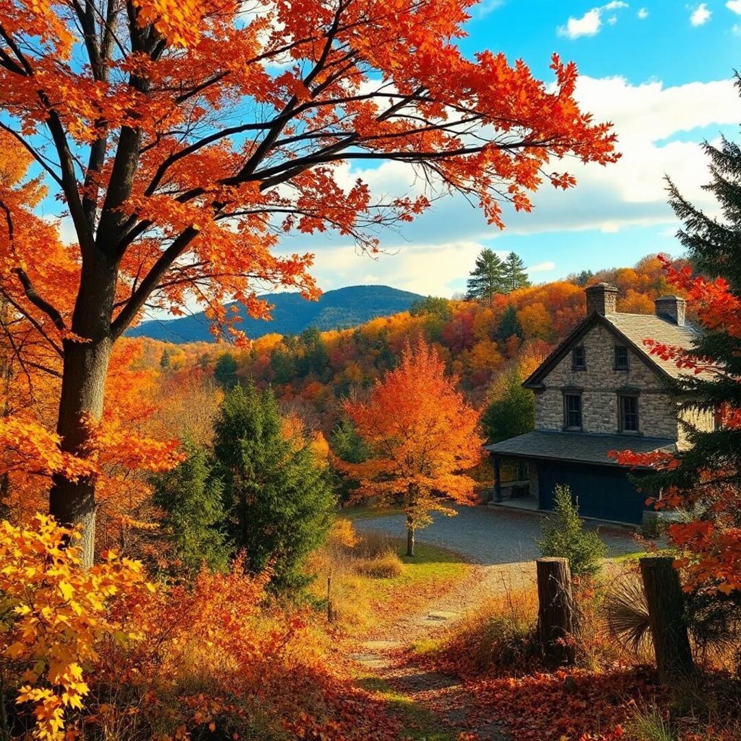 Photograph of a Country House With Fall Color Trees - Etsy