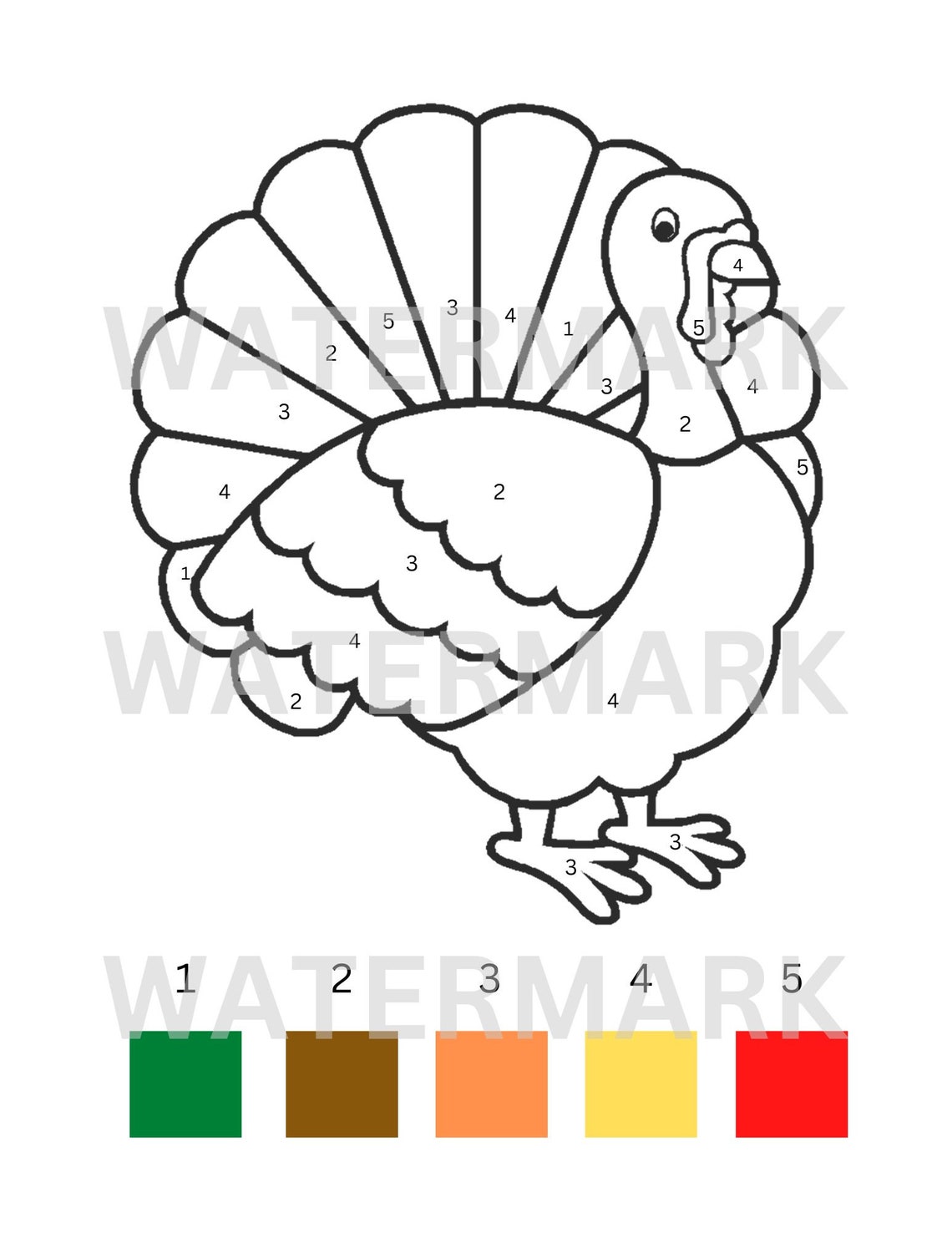 Turkey 'color by Numbers' Digital Coloring Sheet - Etsy