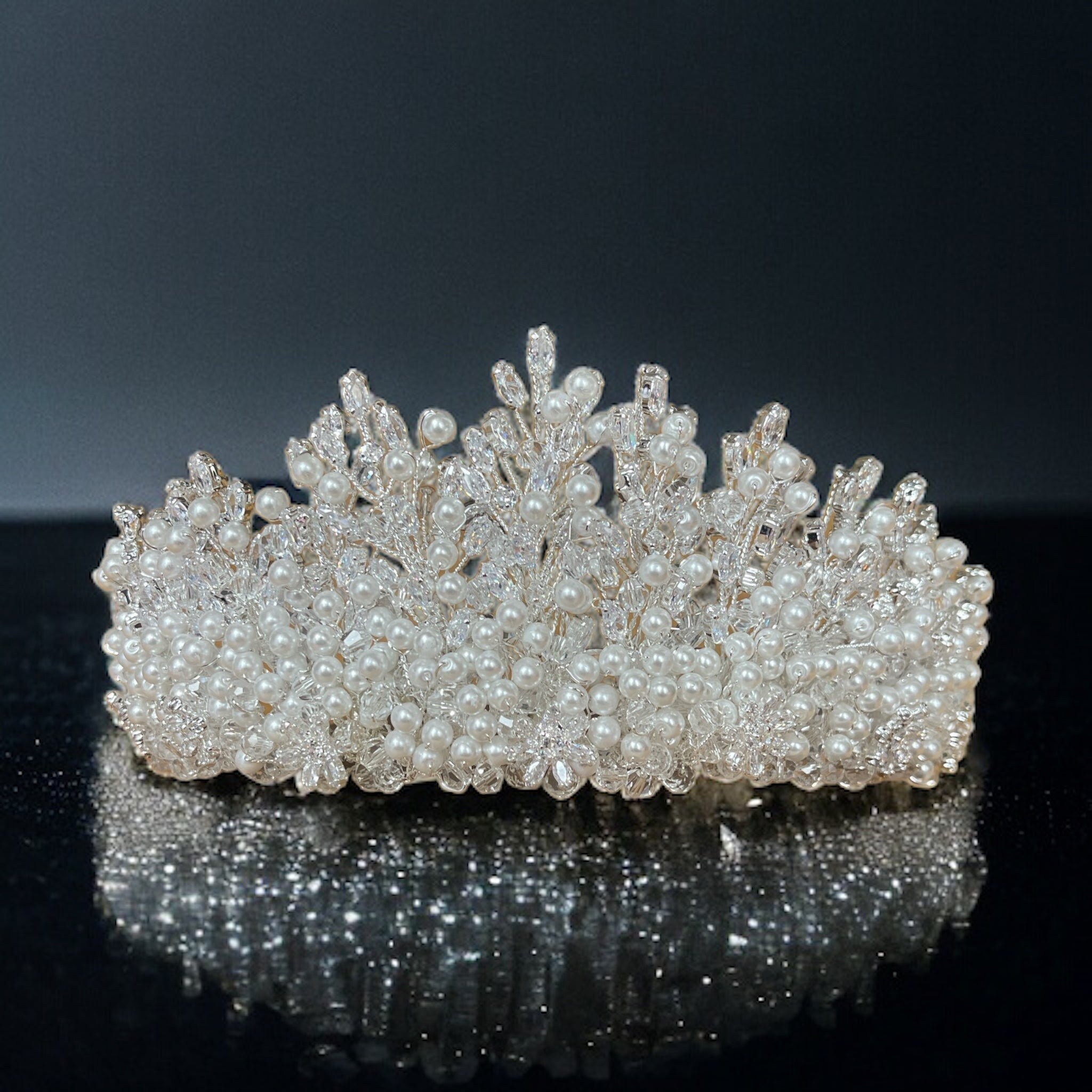 Turmusaya Bridal Pearls Wedding Crown - Etsy
