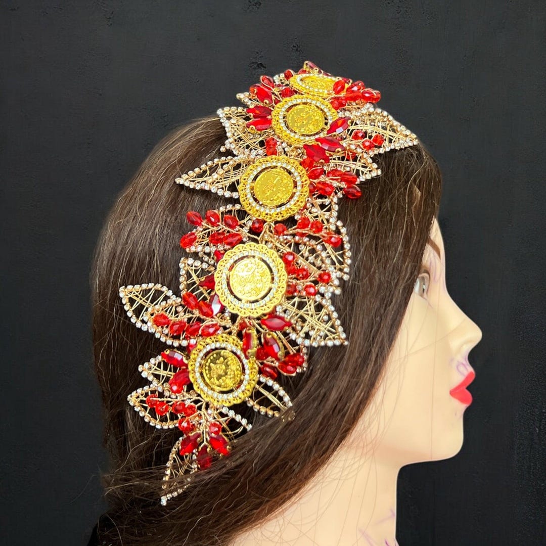 Askar Large Red and Gold Five Coins Headpiece - Etsy