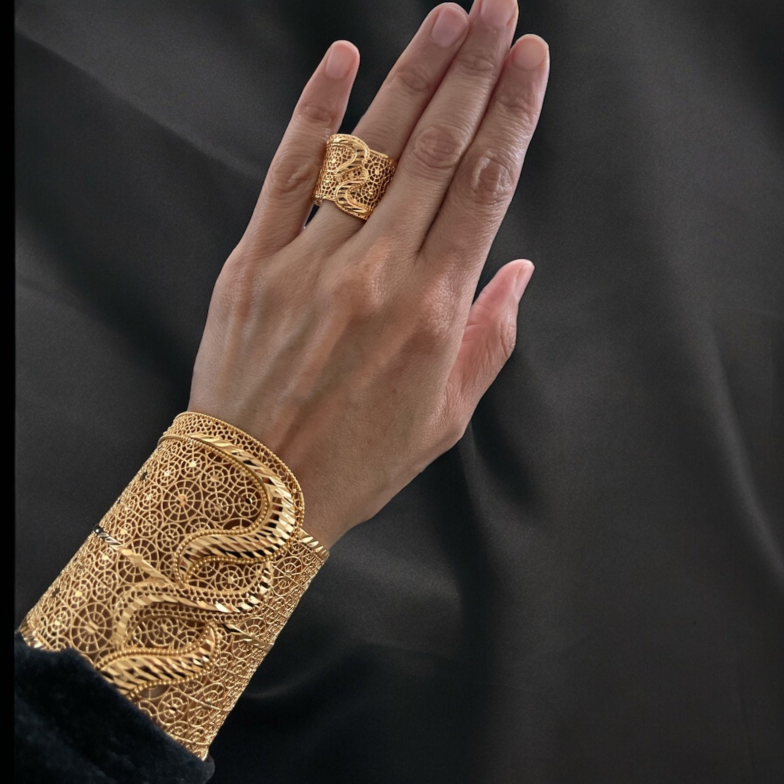 Turmussaya Pleated Gold Bracelet and Ring - Etsy