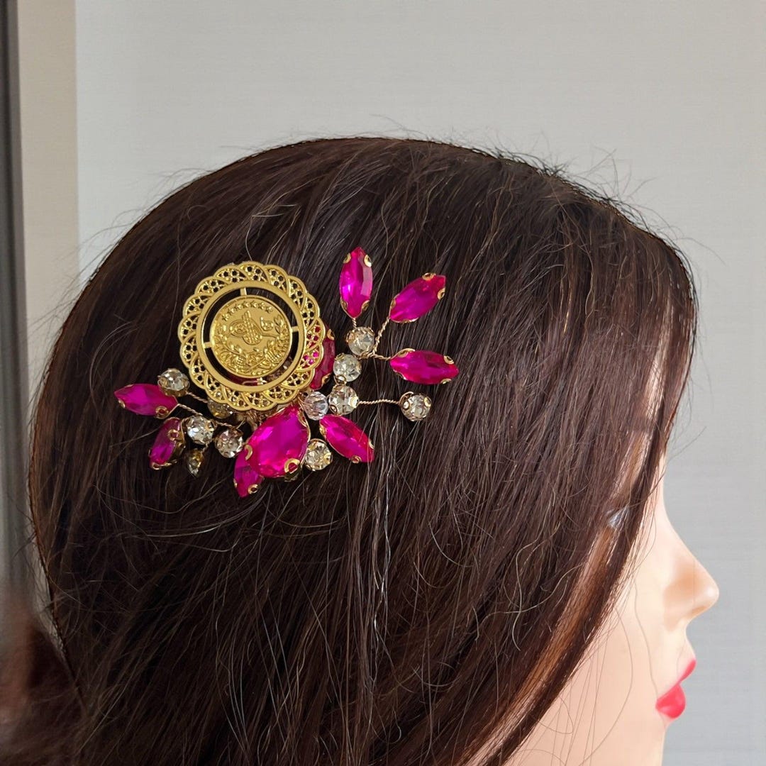 Makr Pink and Gold Coin Comb Hair Accessories - Etsy