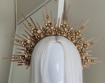 Gold Halo Crown, Wedding Tiara, Drag Queen, Festival Headpiece, Hair ...