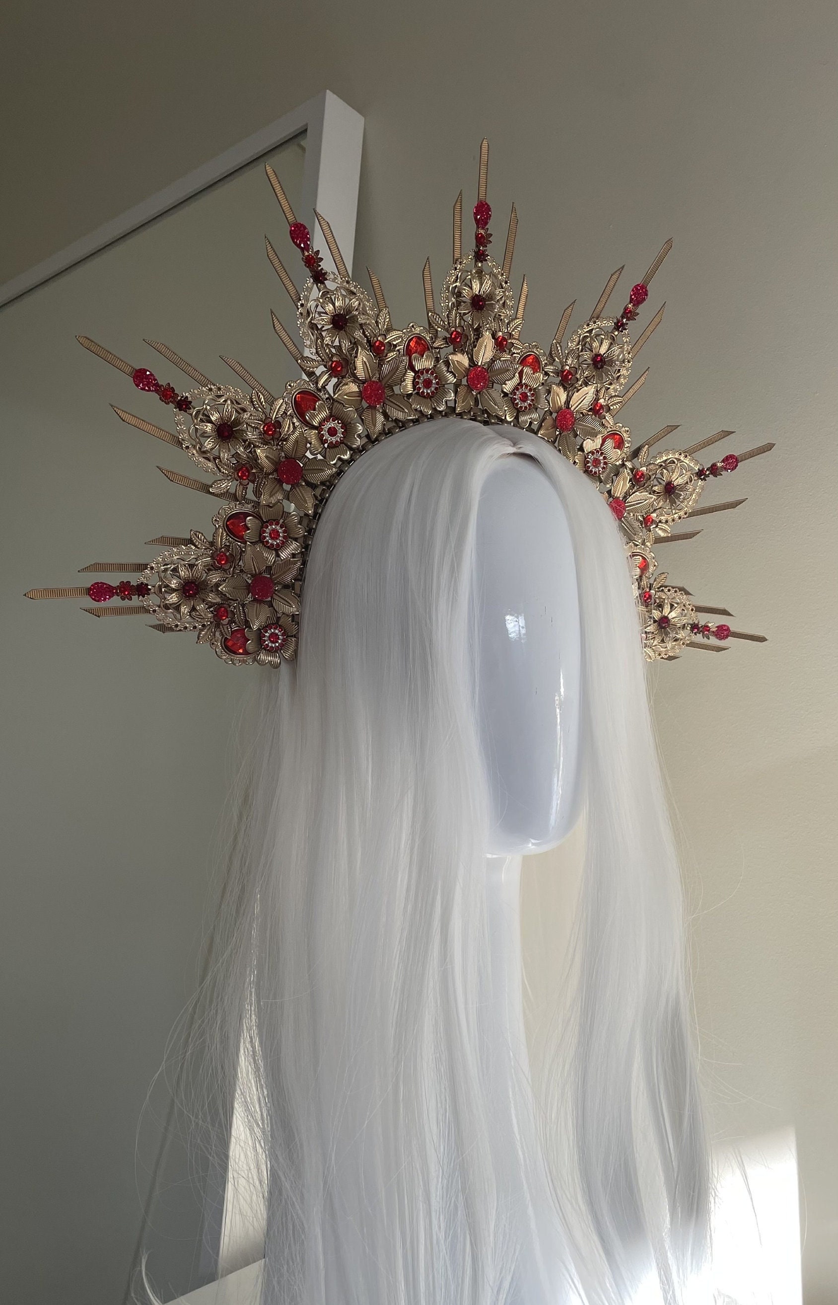 Gold Halo Crown, Wedding Tiara, Drag Queen, Festival Headpiece, Hair ...