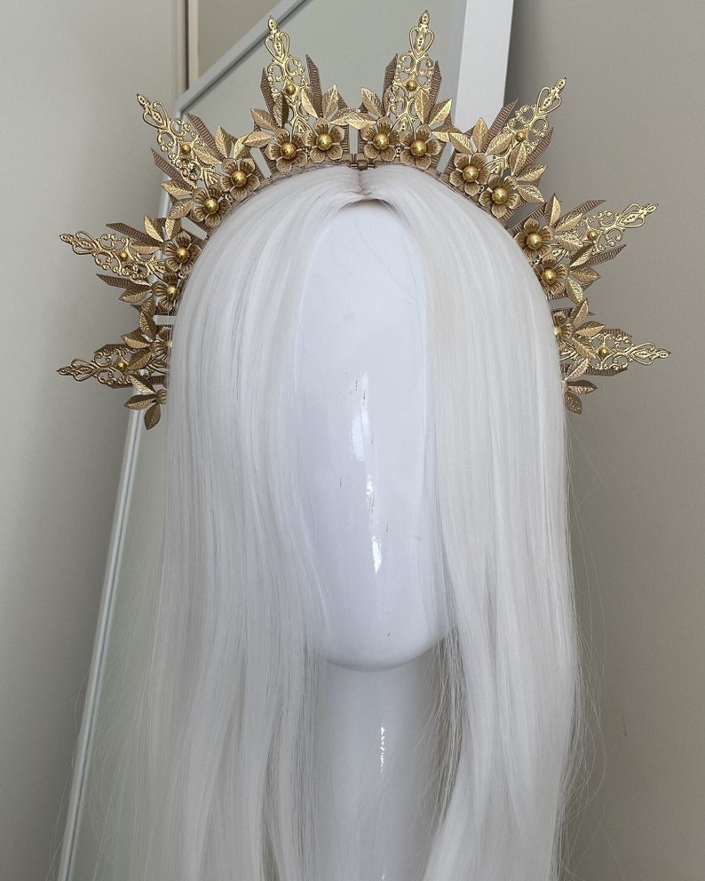 Gold Halo Crown, Wedding Tiara, Drag Queen, Festival Headpiece, Hair ...