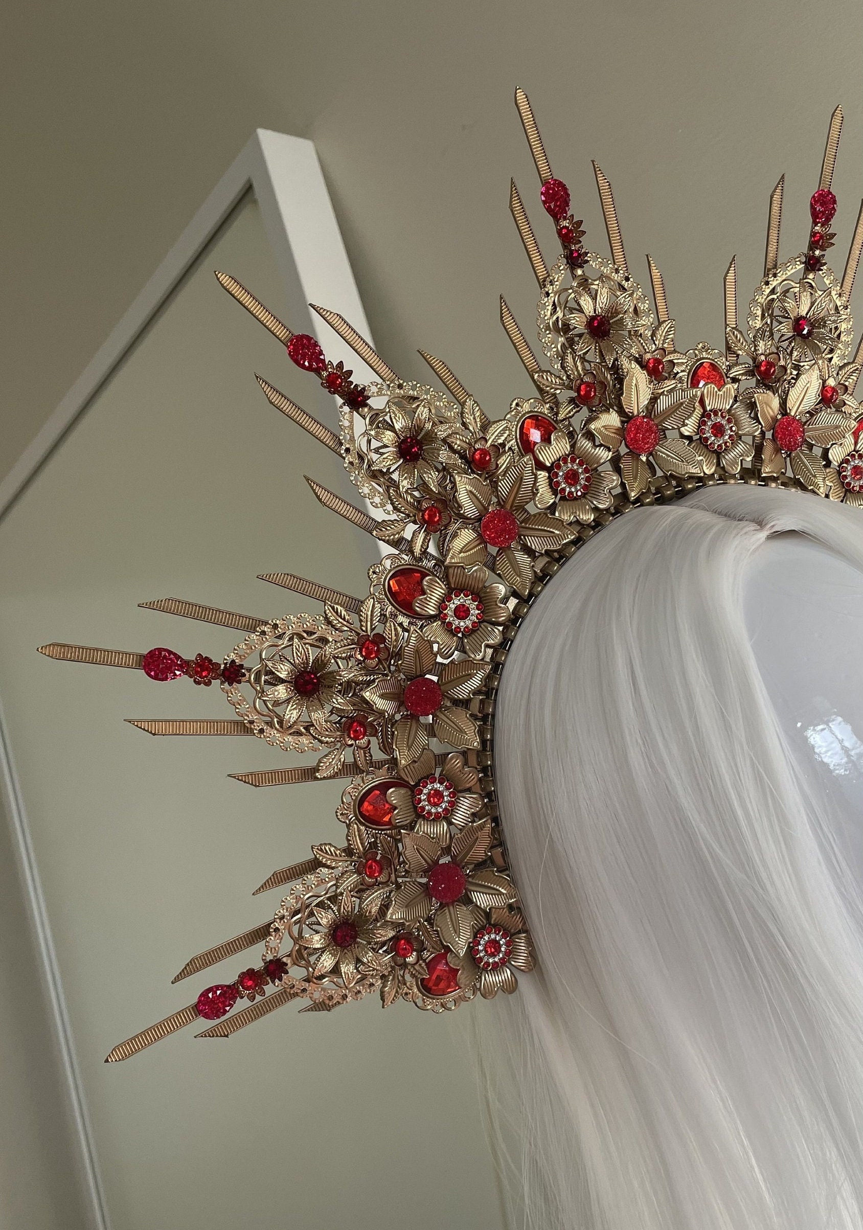 Gold Halo Crown, Wedding Tiara, Drag Queen, Festival Headpiece, Hair ...