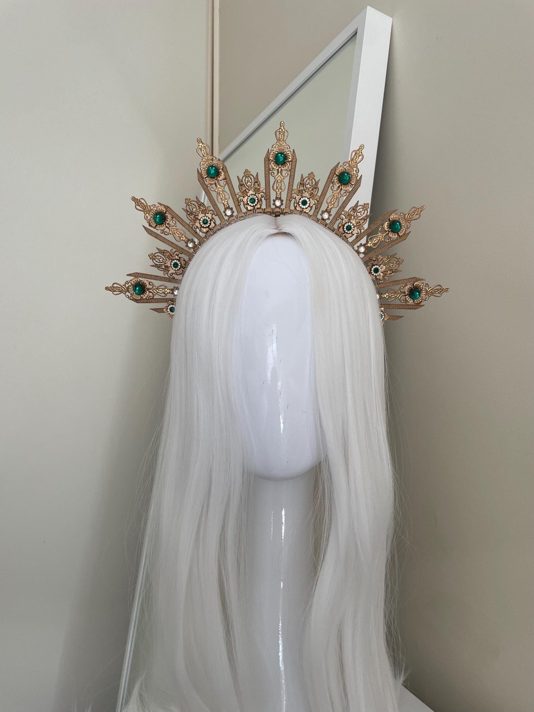 Gold Halo Crown, Goddess Crown, Wedding Tiara, Drag Queen, Festival ...