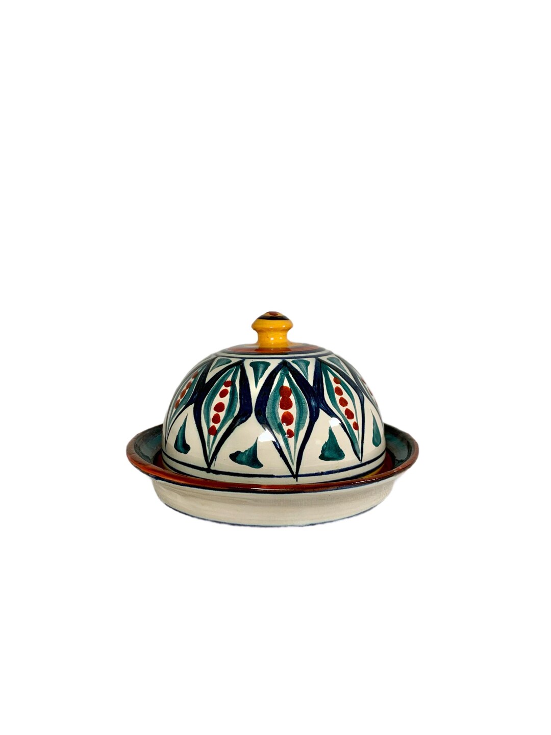 Round Ceramic Hand Painted Deruta Style Tabletop Butter Cheese Dish ...