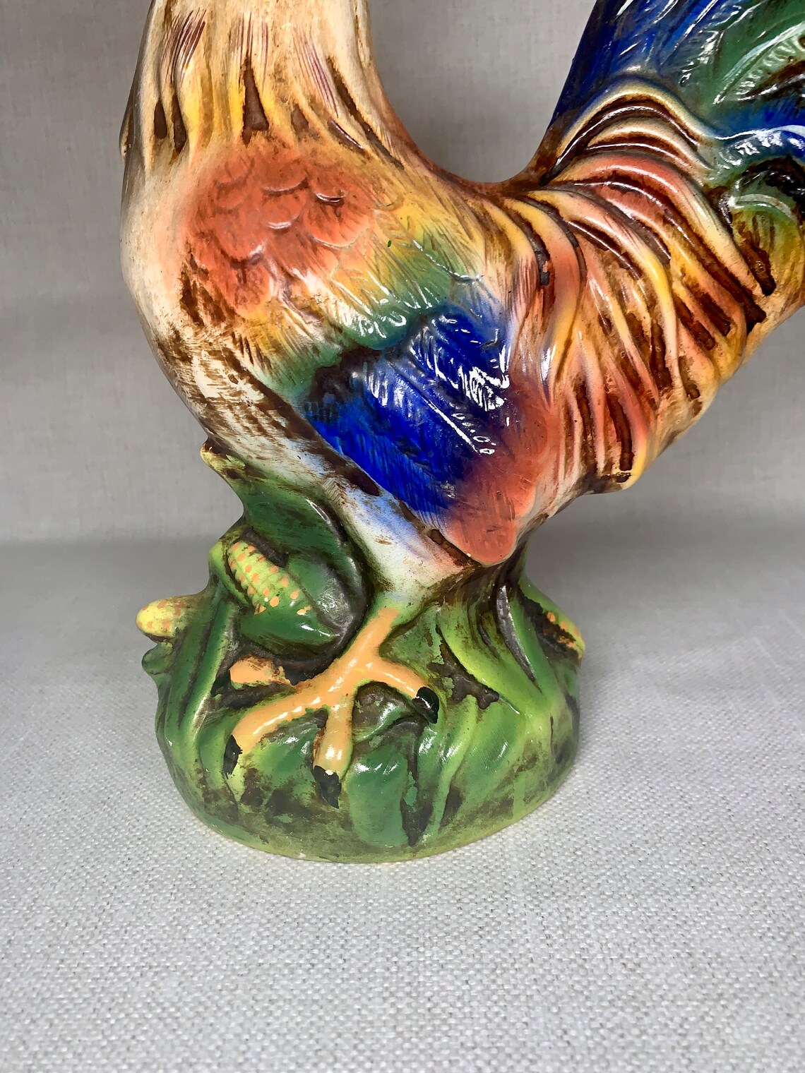 Large Colorful Farmhouse Hand Painted Ceramic Chicken Rooster Figurine ...